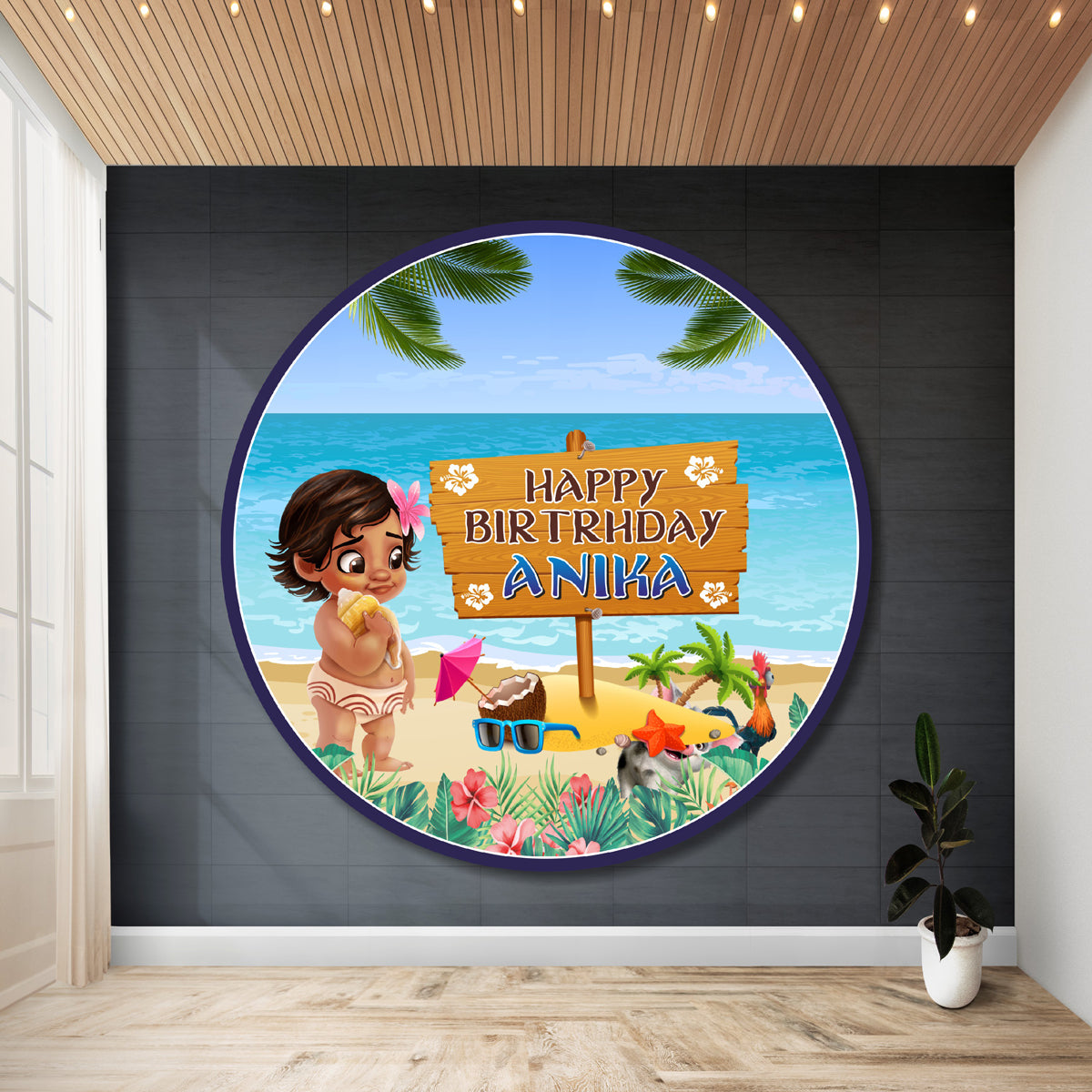 Moana Theme Personalized Round Backdrop – Blu Party