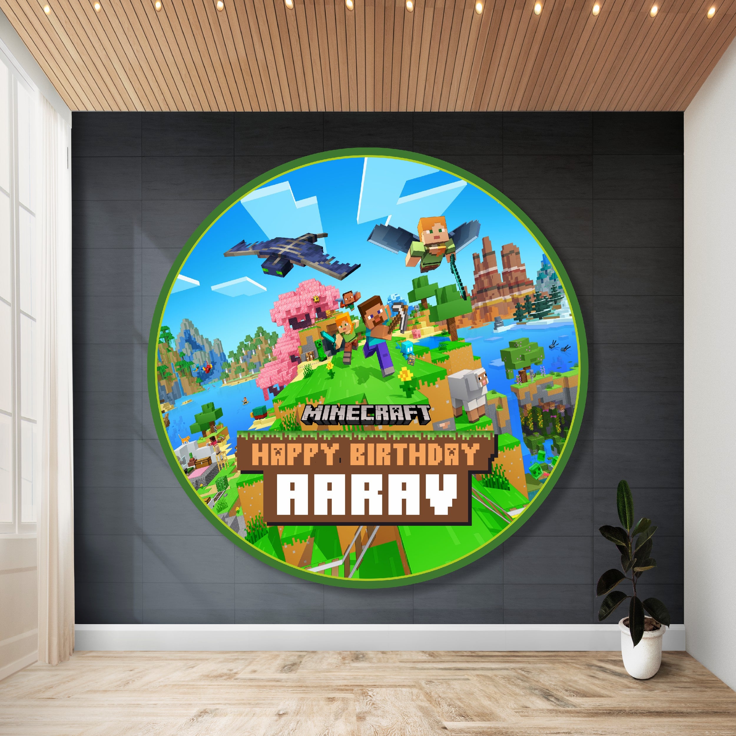 Minecraft Theme Classic Round Backdrop – Blu Party